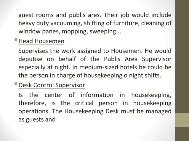 Module 2 planning and organizing the housekeeping department of hotel ...