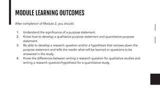 The Purpose Statement, Research Questions, and Hypothesis | PDF