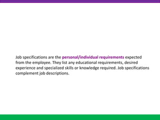 Job related aspects, JD, Job Analysis, Job Specificatiojn | PPT
