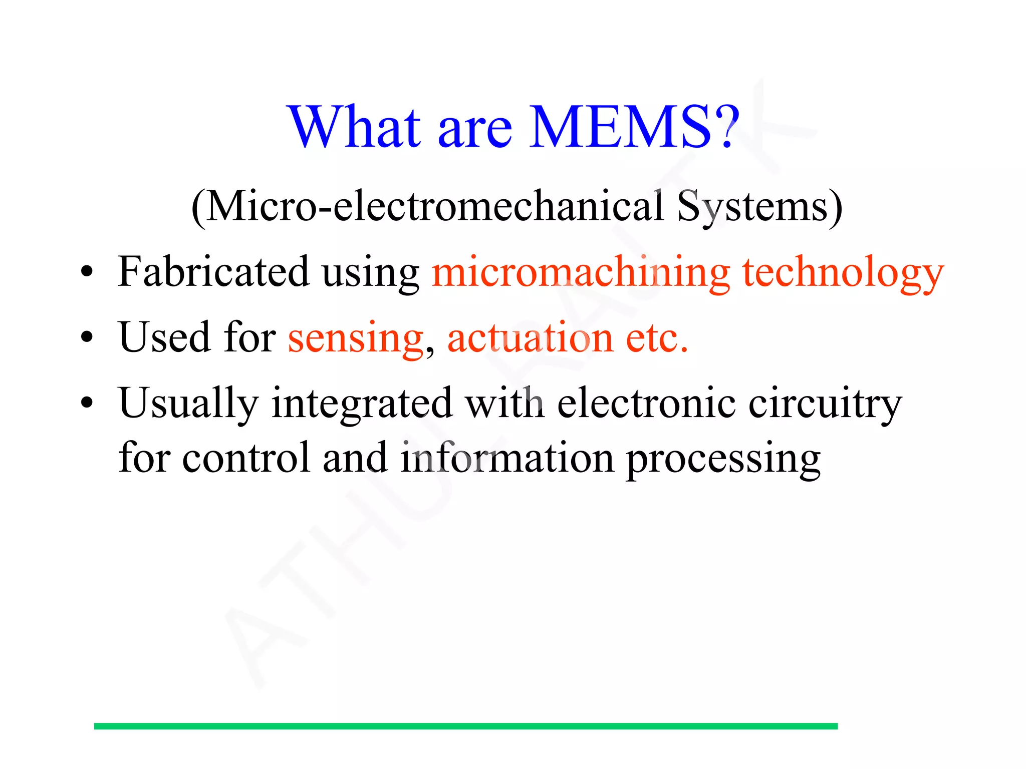 Micro Electro Mechanical Systems (MEMS) | PDF