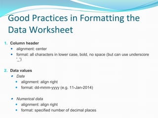good practices in formatting ms excel spreadsheets | PDF