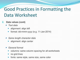 good practices in formatting ms excel spreadsheets | PDF