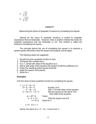 Module 3 quadratic functions | PDF