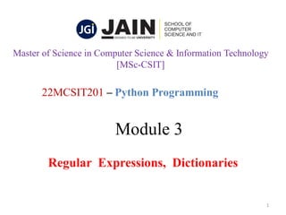 Module 3: Regular Expressions, Dictionaries | PPT