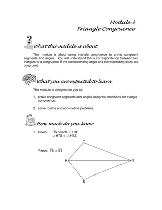 Module 3 triangle congruence | PDF