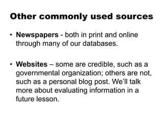 Types of Research Sources for a College Assignment | PPTX
