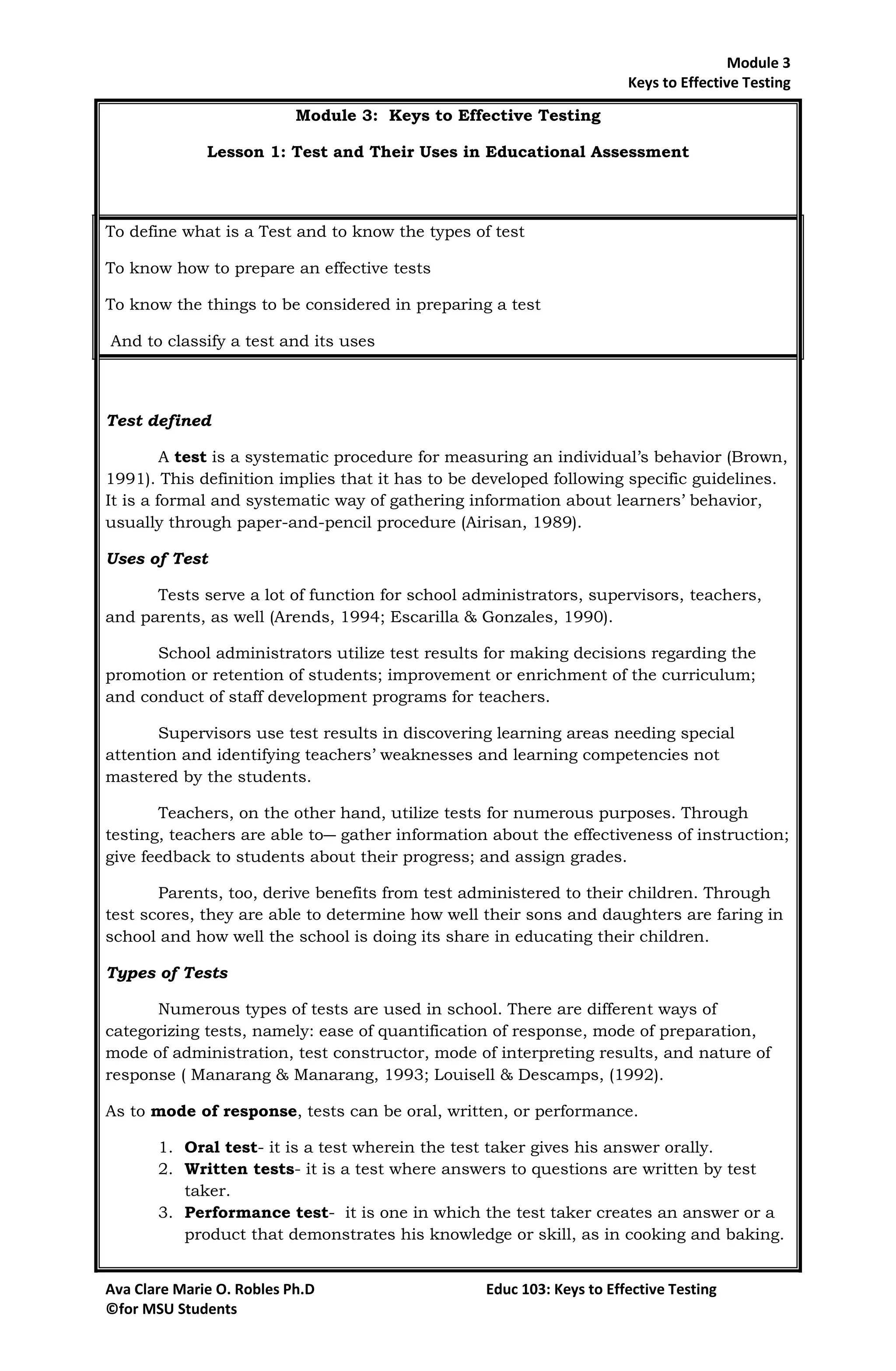 Keys to Effective Testing | DOCX