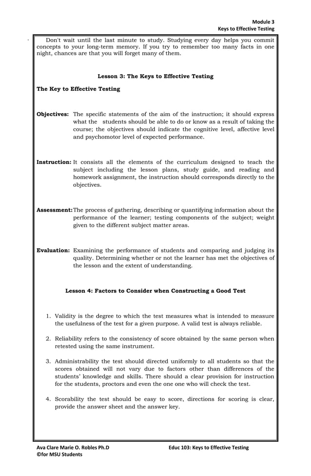 Keys to Effective Testing | DOCX | Standardized Testing | Educational ...