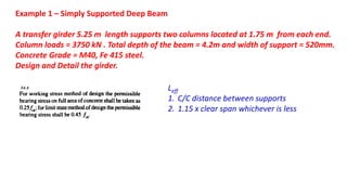 Design and Detailing of RC Deep beams as per IS 456-2000 | PPTX