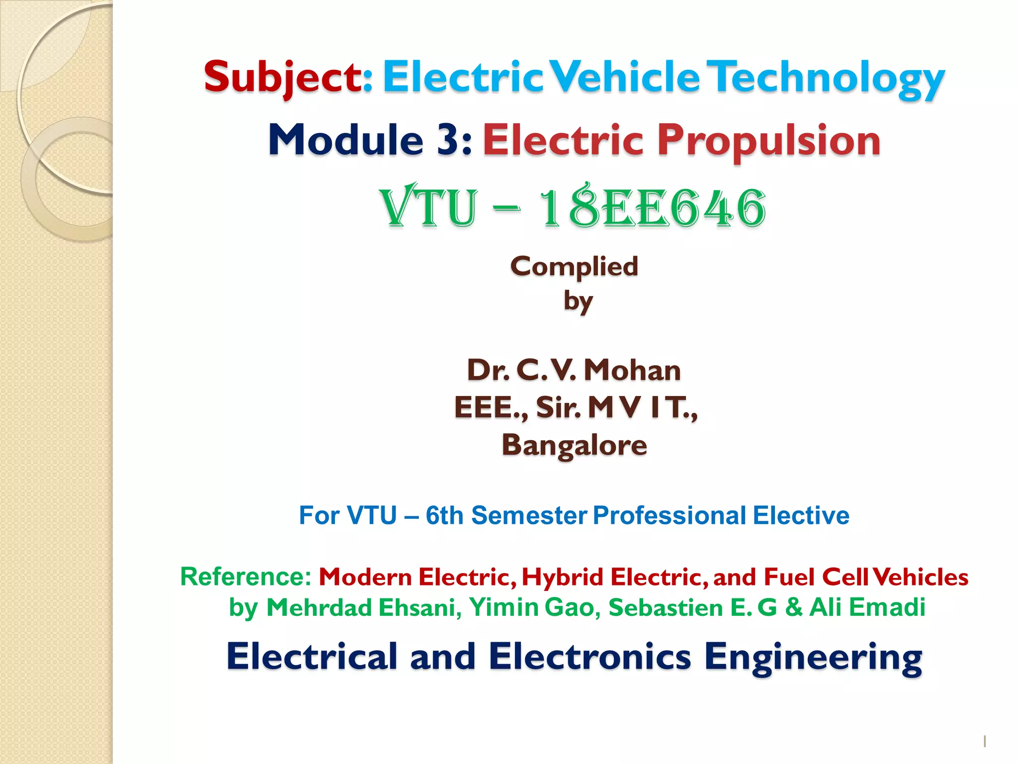Module 3 electric propulsion electric vehicle technology ppt | PDF