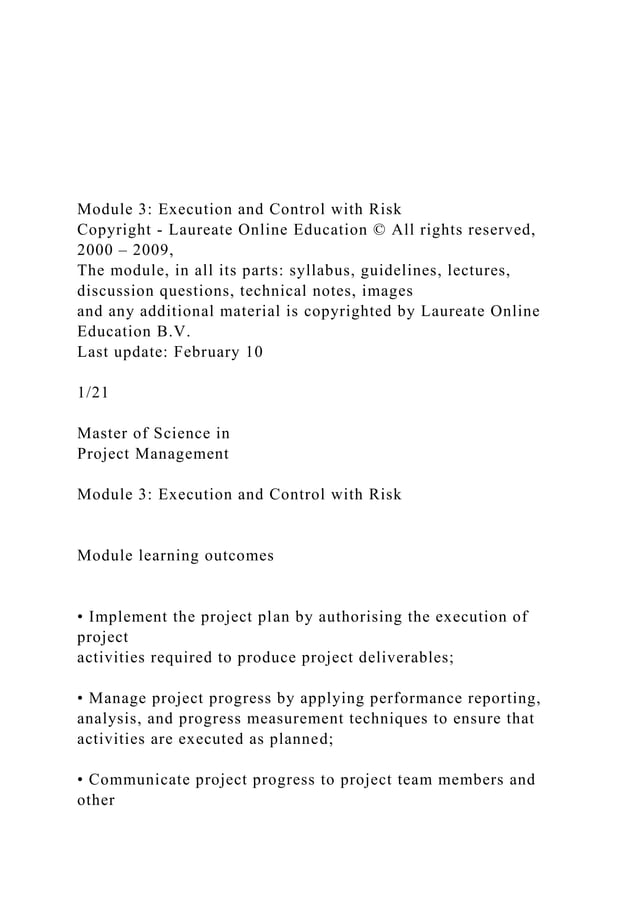 Module 3 Execution And Control With Risk Copyright La Docx