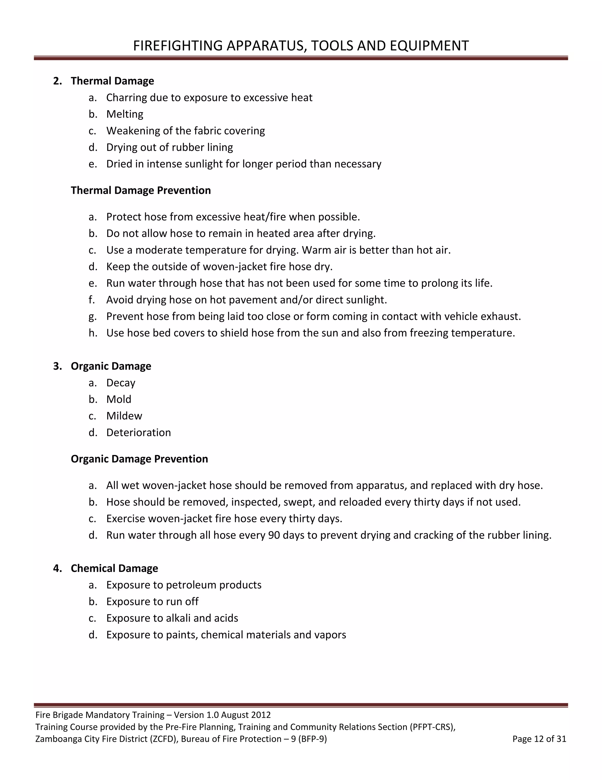 Volunteer Fire Brigade Training Module 3 firefighting apparatus, tools ...