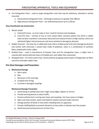 Volunteer Fire Brigade Training Module 3 firefighting apparatus, tools ...