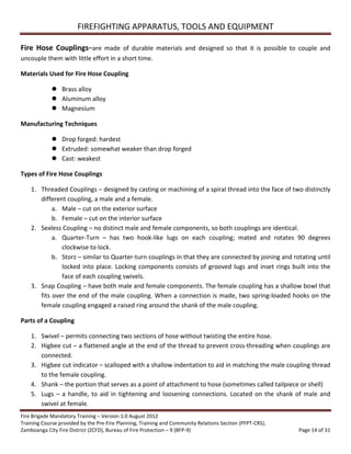 Volunteer Fire Brigade Training Module 3 firefighting apparatus, tools ...