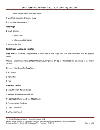 Volunteer Fire Brigade Training Module 3 firefighting apparatus, tools ...