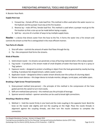 Volunteer Fire Brigade Training Module 3 firefighting apparatus, tools ...