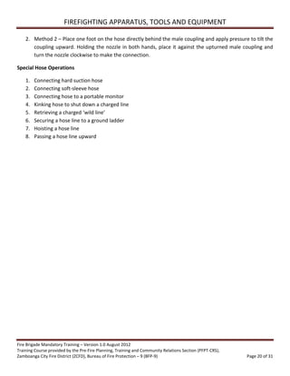 Volunteer Fire Brigade Training Module 3 firefighting apparatus, tools ...