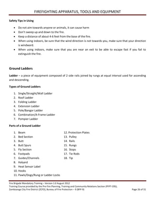 Volunteer Fire Brigade Training Module 3 firefighting apparatus, tools ...