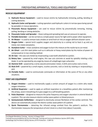 Volunteer Fire Brigade Training Module 3 firefighting apparatus, tools ...