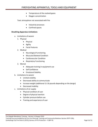 Volunteer Fire Brigade Training Module 3 firefighting apparatus, tools ...