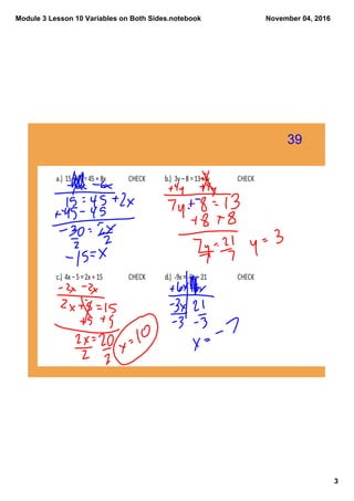 Module 3 lesson 10 variables on both sides | PDF
