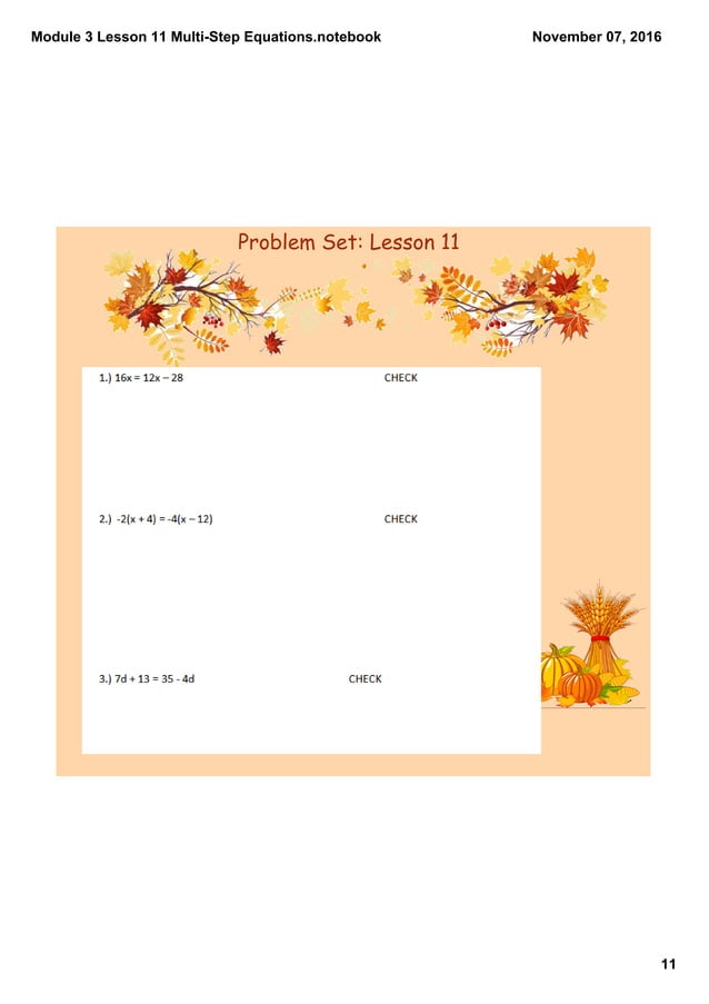 Module 3 lesson 11 multi step equations | PDF
