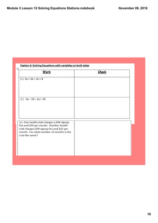 Module 3 lesson 12 solving equations stations | PDF | Education