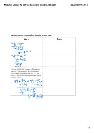 Module 3 lesson 12 solving equations stations | PDF | Education