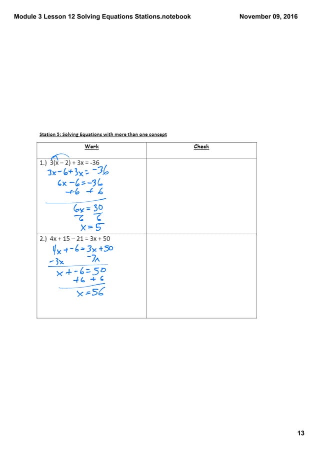 Module 3 lesson 12 solving equations stations | PDF | Education