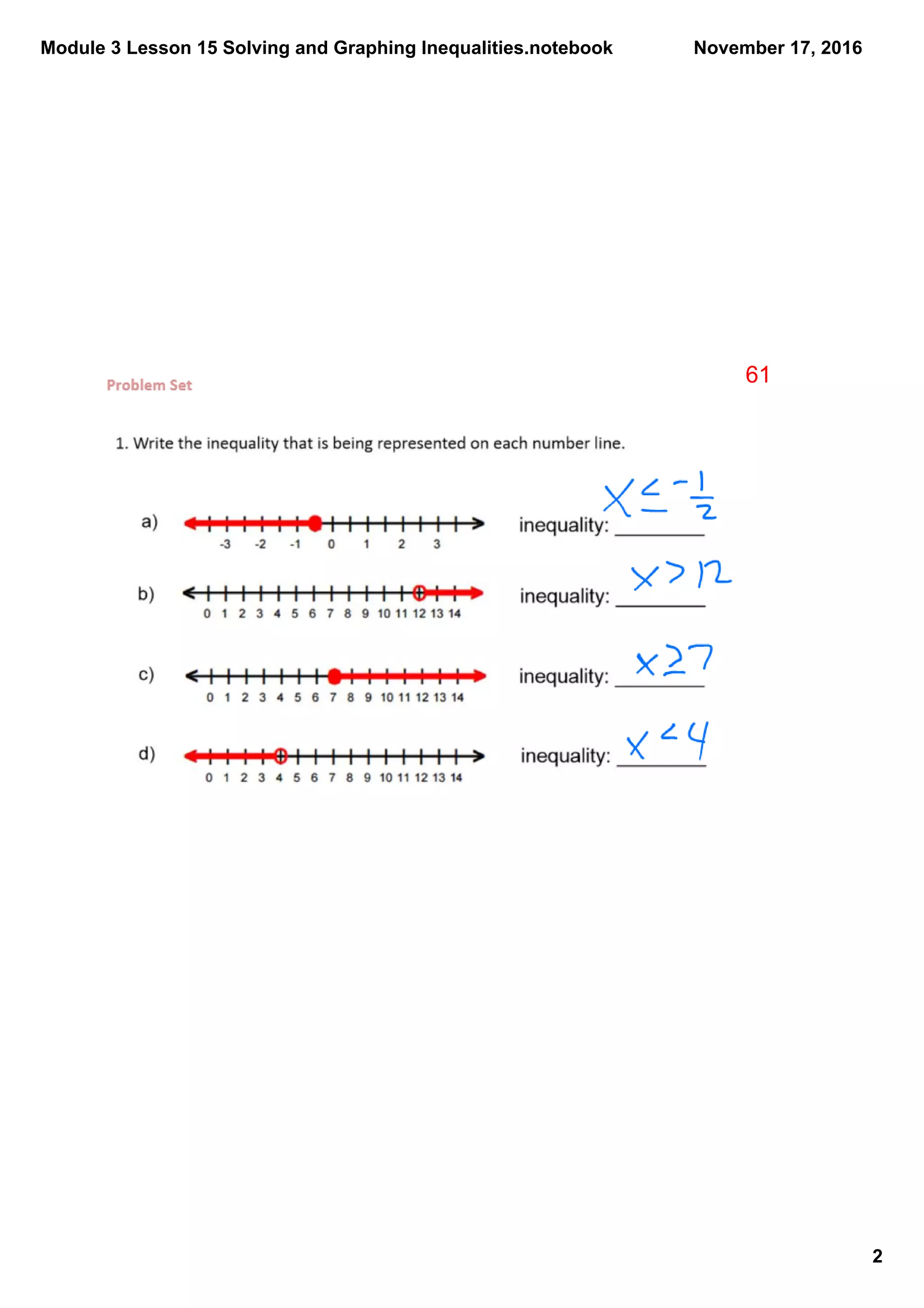 Module 3 lesson 15 solving and graphing inequalities | PDF