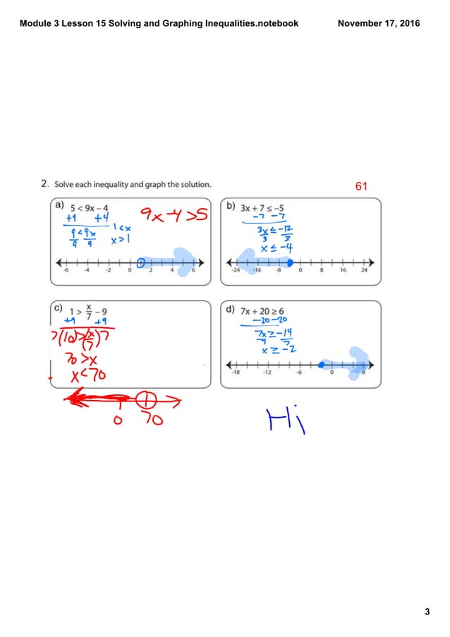 Module 3 lesson 15 solving and graphing inequalities | PDF