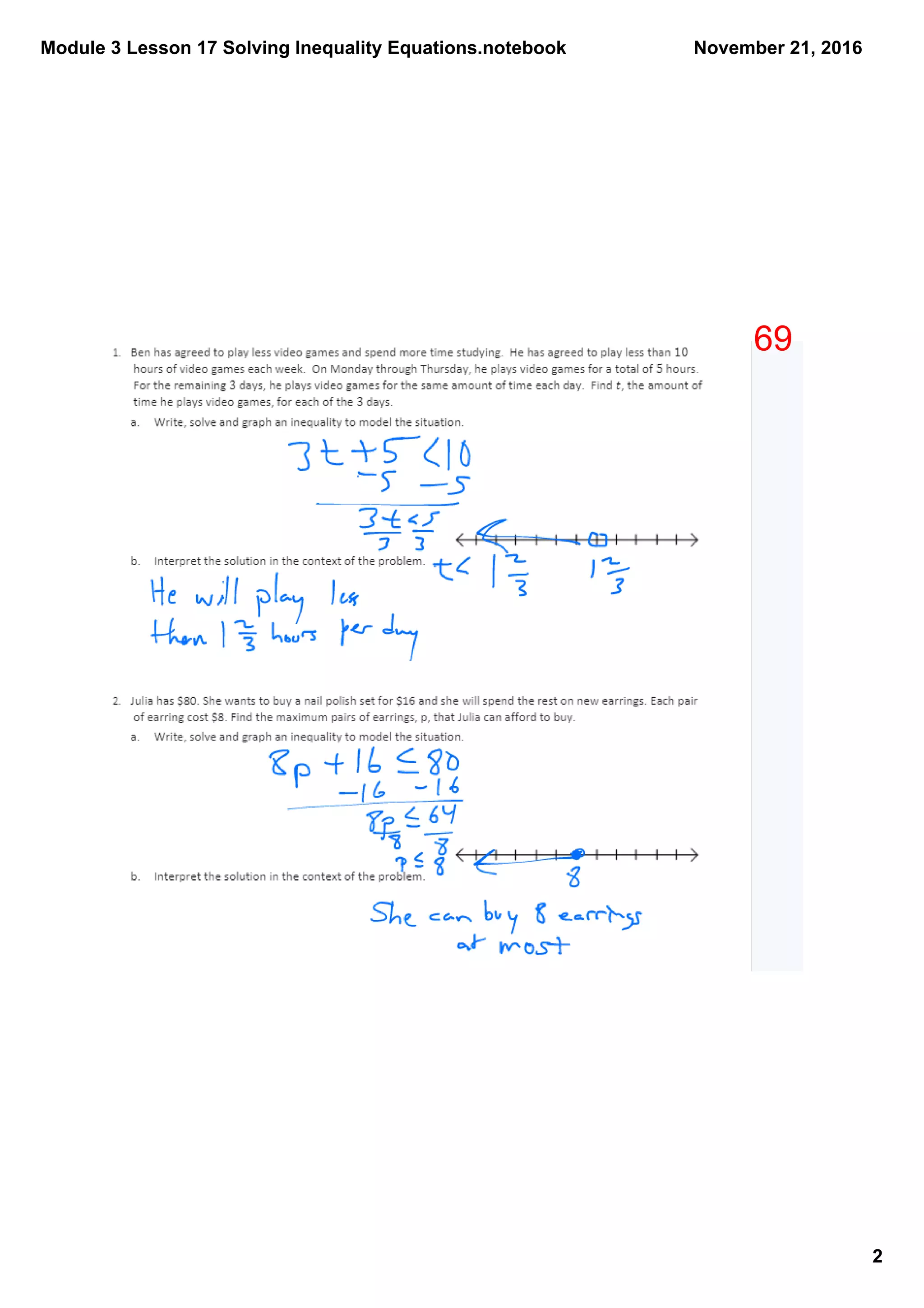 Module 3 lesson 17 solving inequality equations | PDF | Homework and ...