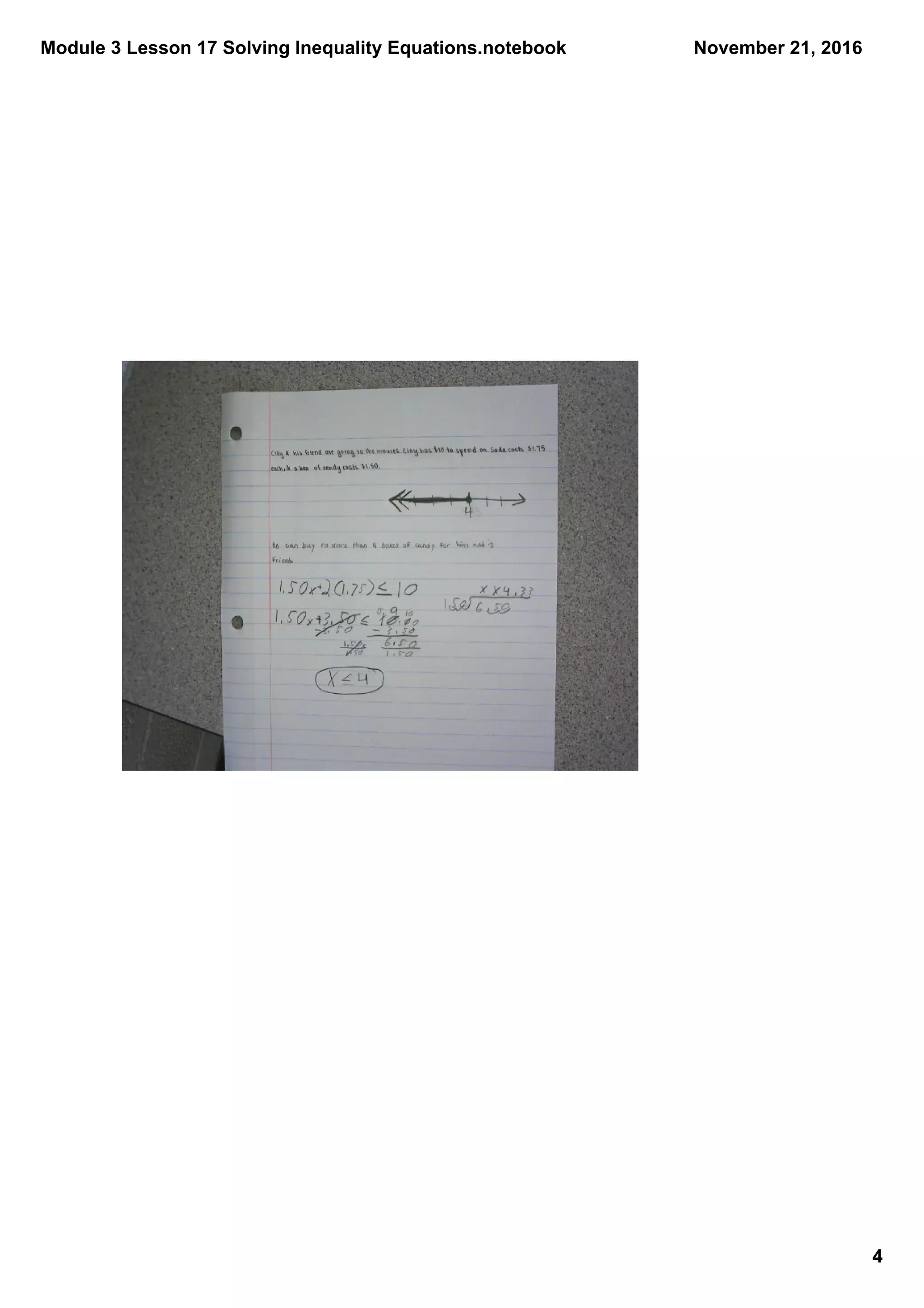 Module 3 lesson 17 solving inequality equations | PDF | Homework and ...