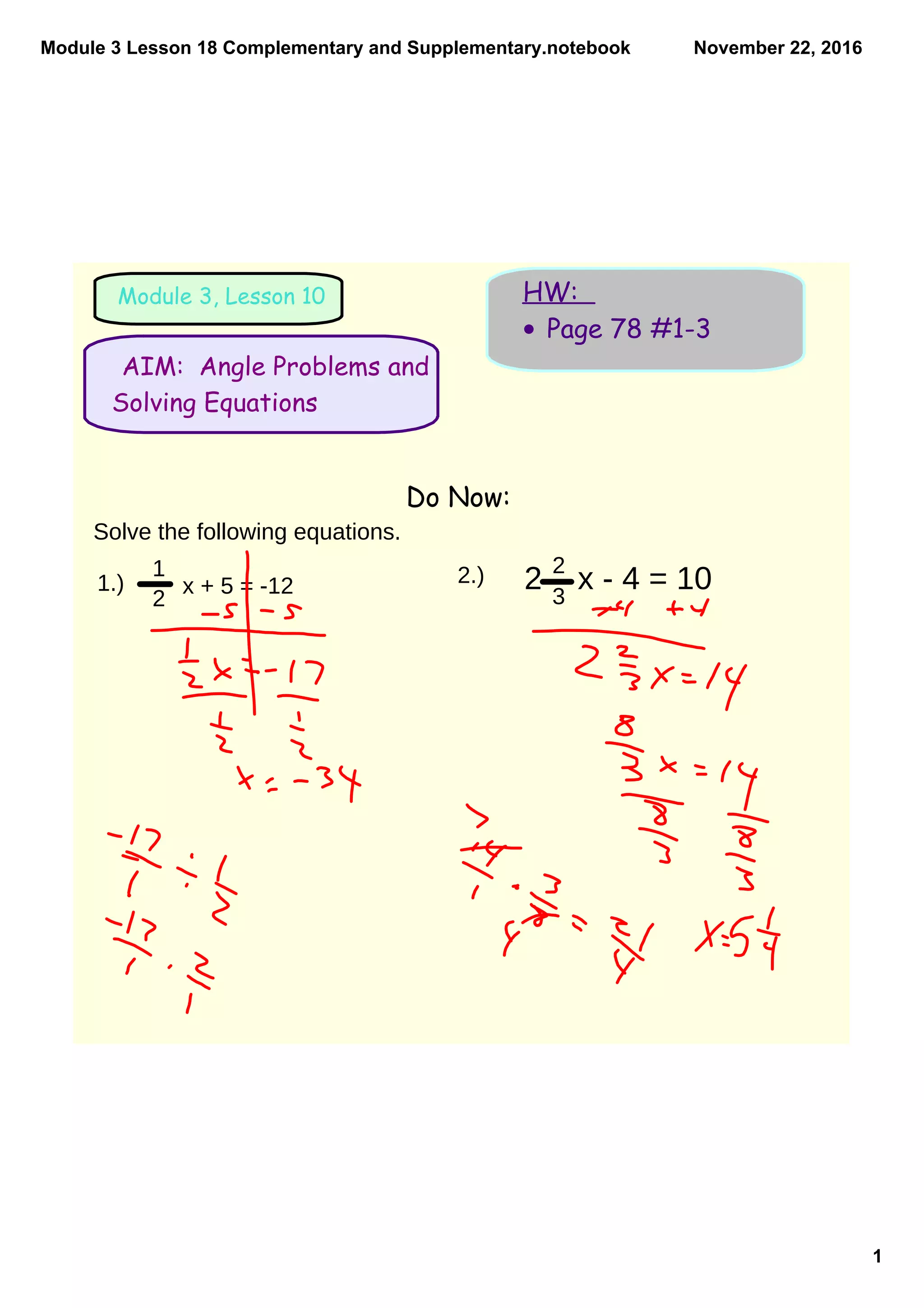 Module 3 lesson 18 complementary and supplementary | PDF