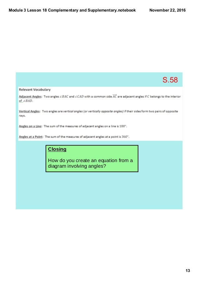 Module 3 lesson 18 complementary and supplementary