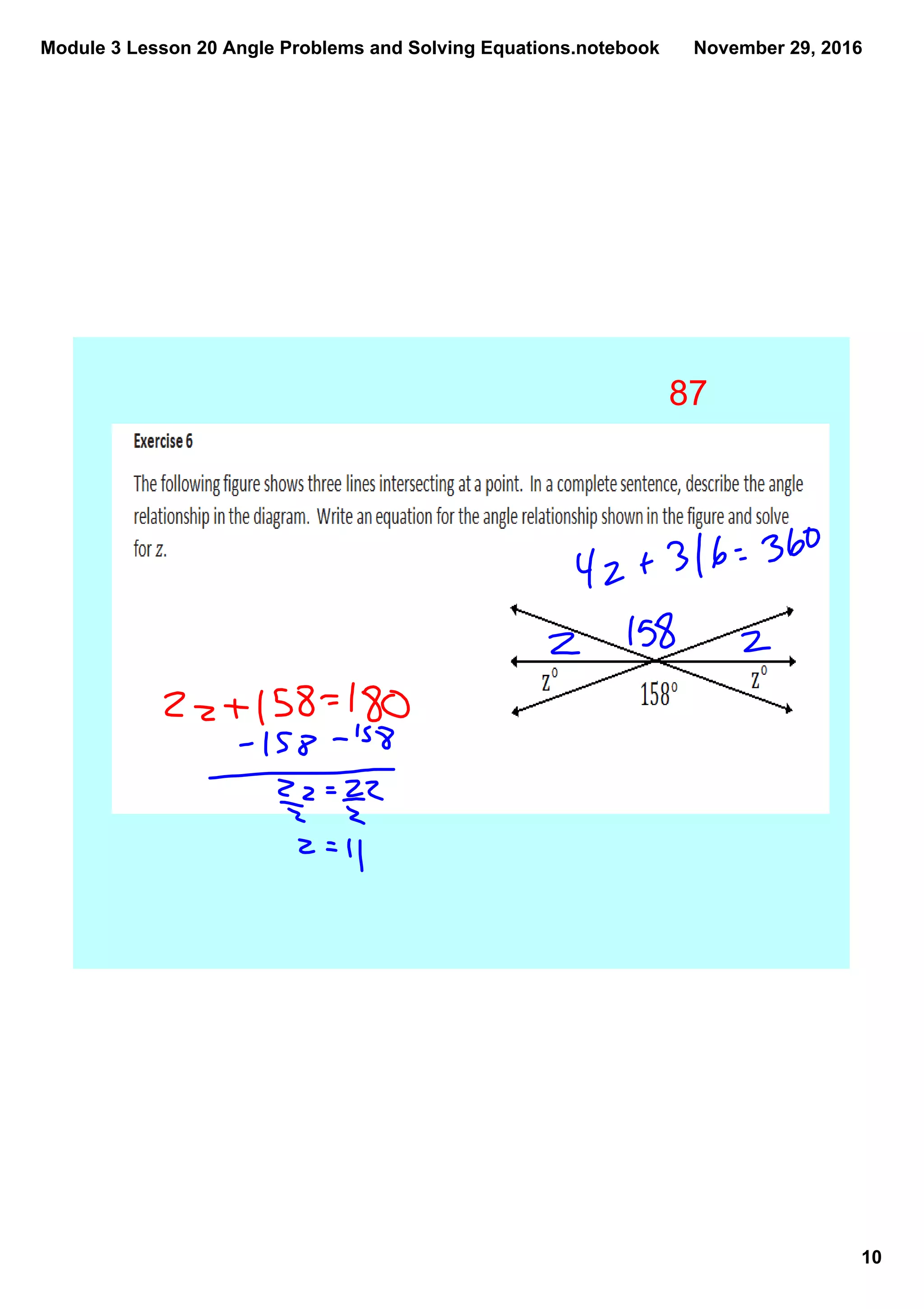 Module 3 lesson 20 angle problems and solving equations | PDF