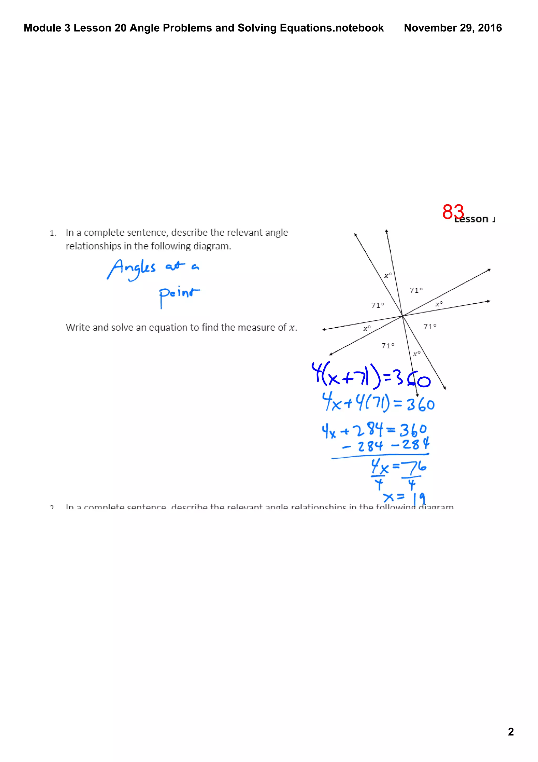 Module 3 lesson 20 angle problems and solving equations | PDF