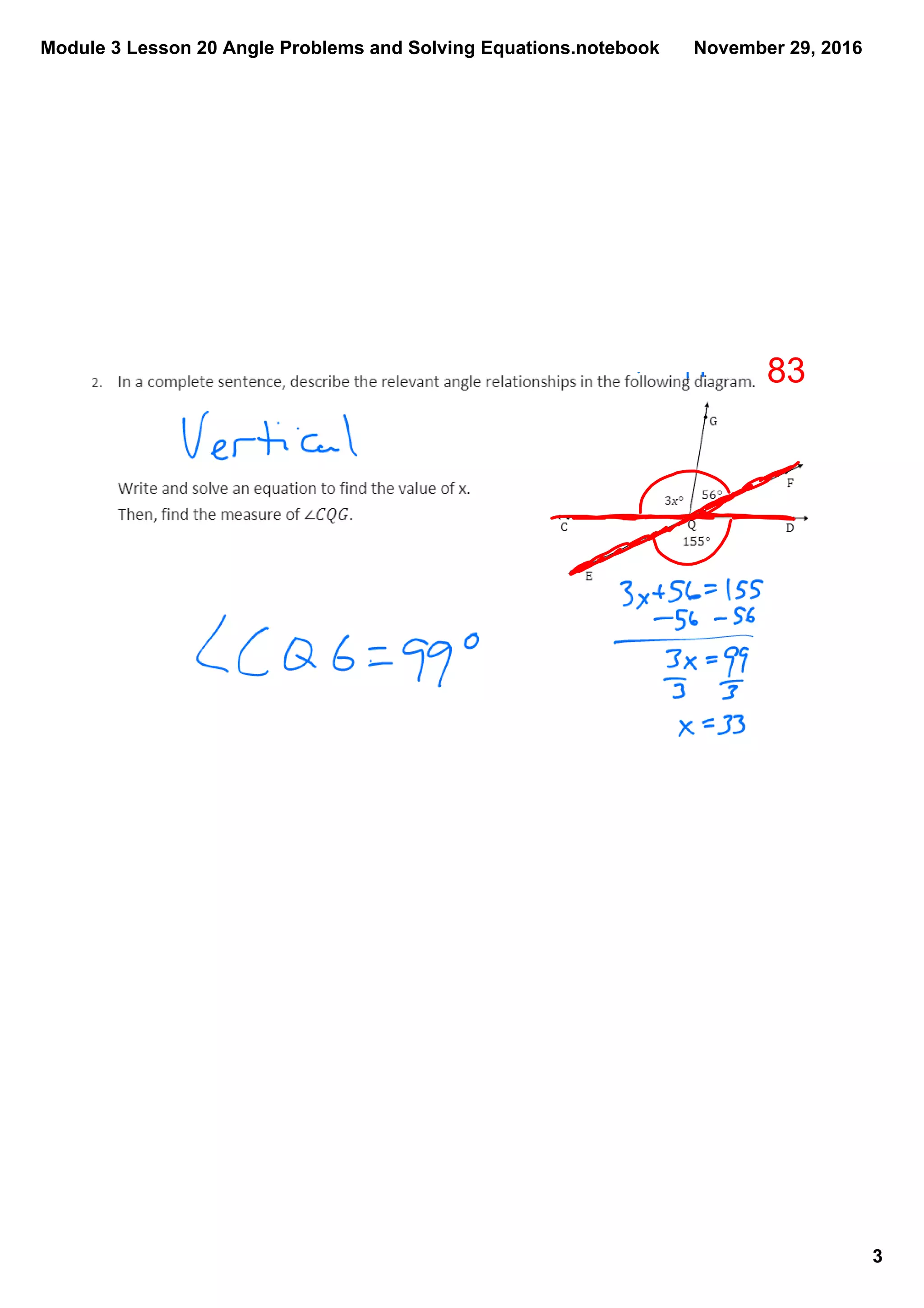 Module 3 lesson 20 angle problems and solving equations | PDF
