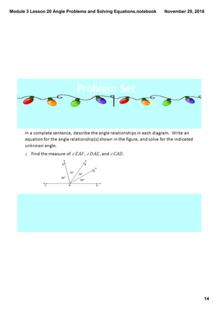 Module 3 lesson 20 angle problems and solving equations | PDF