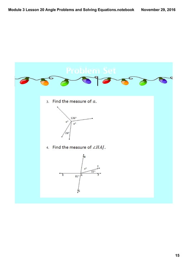 Module 3 lesson 20 angle problems and solving equations | PDF