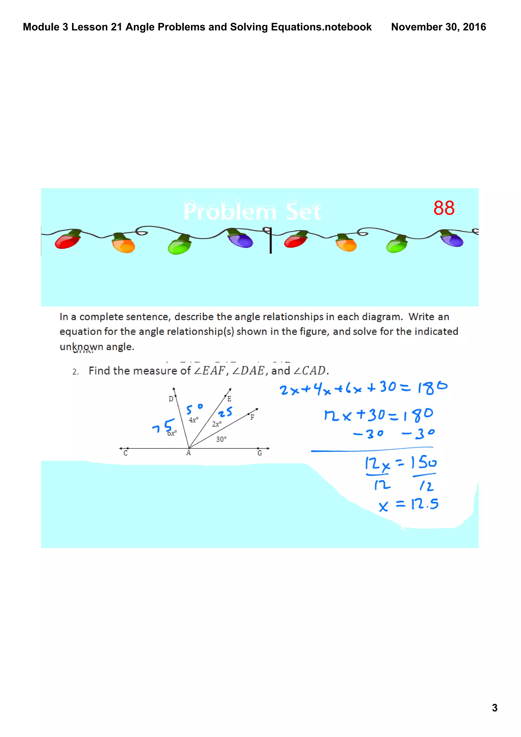 Module 3 lesson 21 angle problems and solving equations | PDF