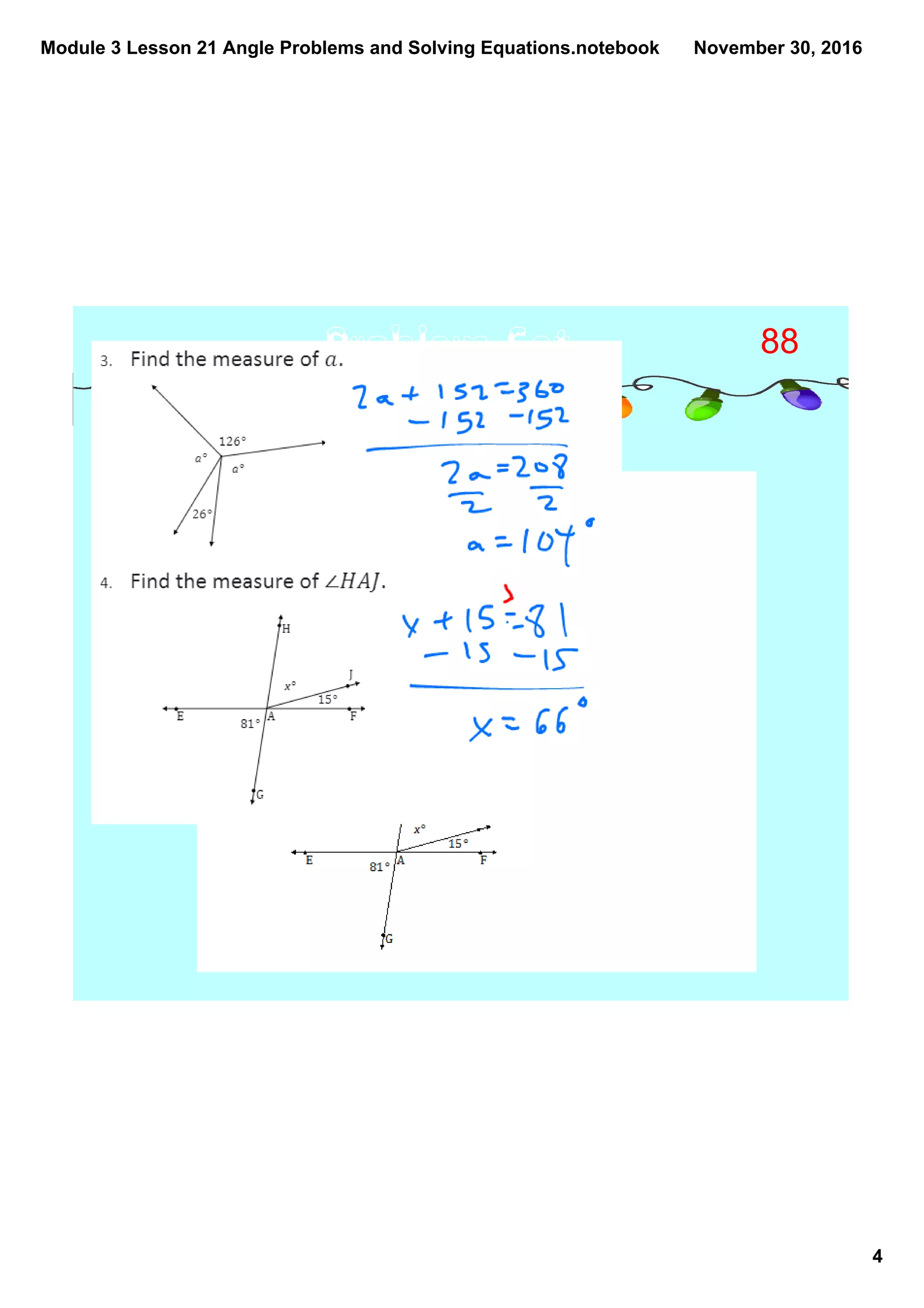 Module 3 lesson 21 angle problems and solving equations | PDF