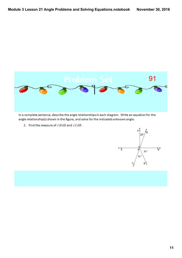 Module 3 lesson 21 angle problems and solving equations | PDF