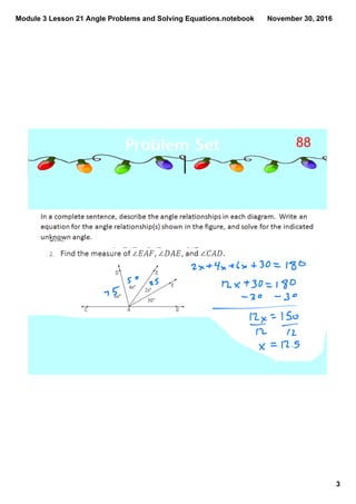 Module 3 lesson 21 angle problems and solving equations | PDF