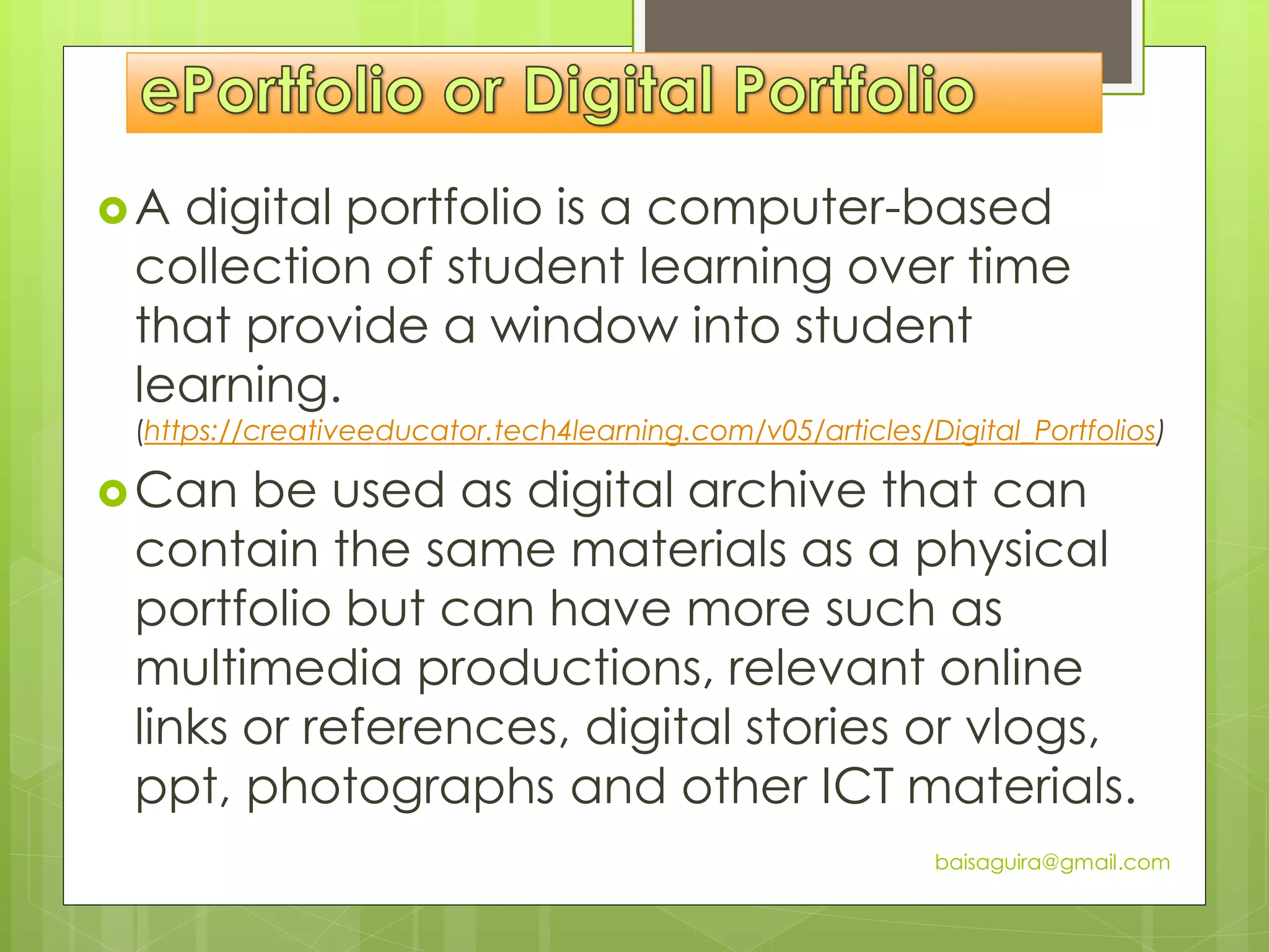 Creating ePortfolio as a Technology Tool | PDF