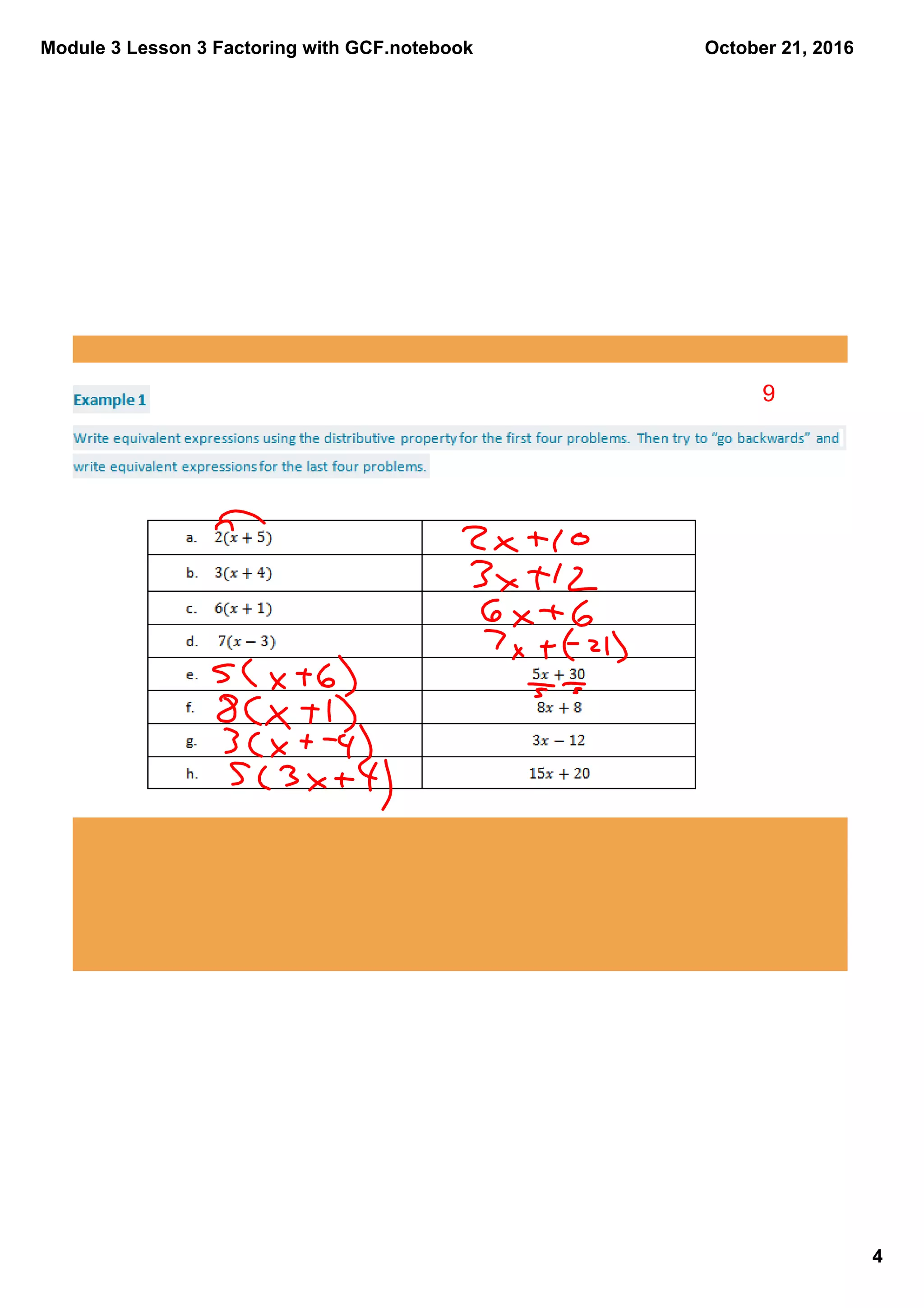 Module 3 lesson 3 factoring with gcf | PDF