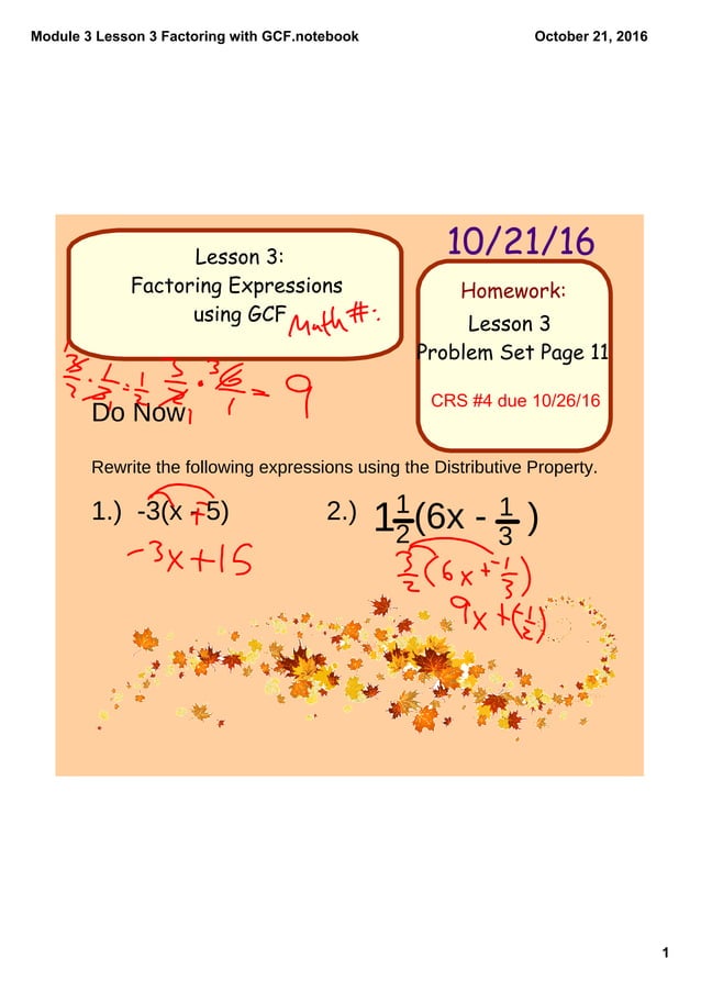 Module 3 lesson 3 factoring with gcf | PDF