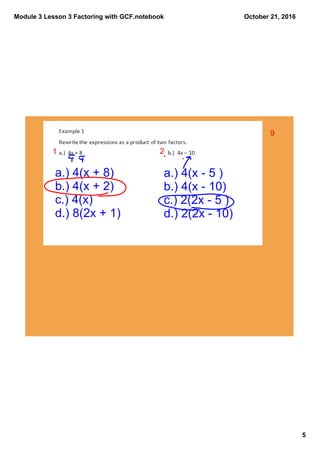 Module 3 lesson 3 factoring with gcf | PDF