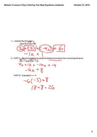 Module 3 lesson 6 day 2 solving two step equations with answers | PDF