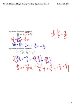 Module 3 lesson 6 day 2 solving two step equations with answers | PDF